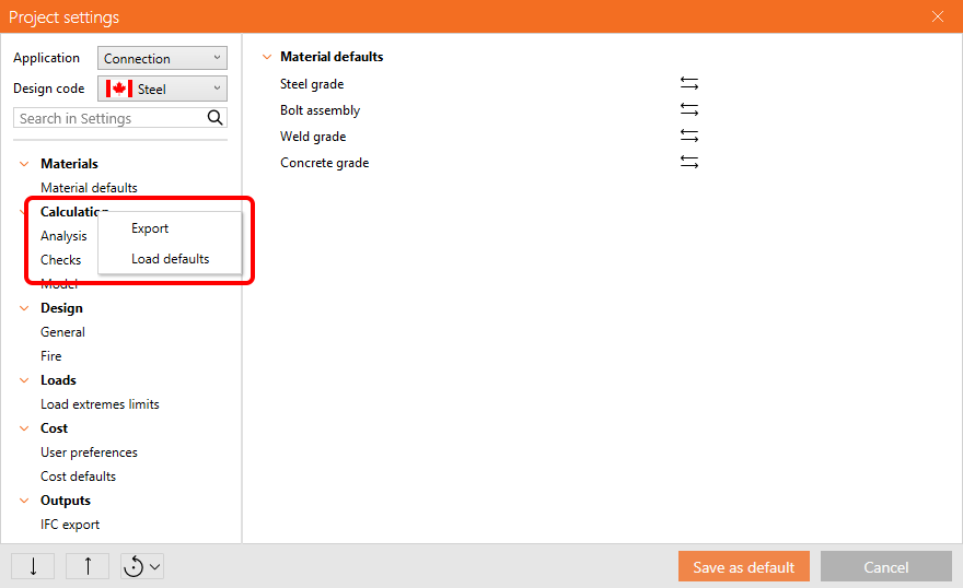 Project settings | IDEA StatiCa